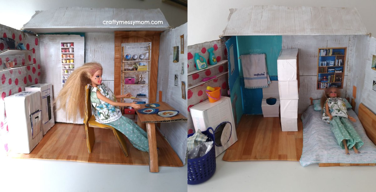 Cardboard box convertible studio flat for Barbie – Crafty Messy Mom